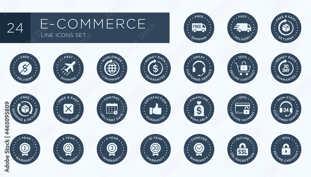 Vetor de E-commerce, online shopping line icons set. Modern graphic design concepts, simple ...