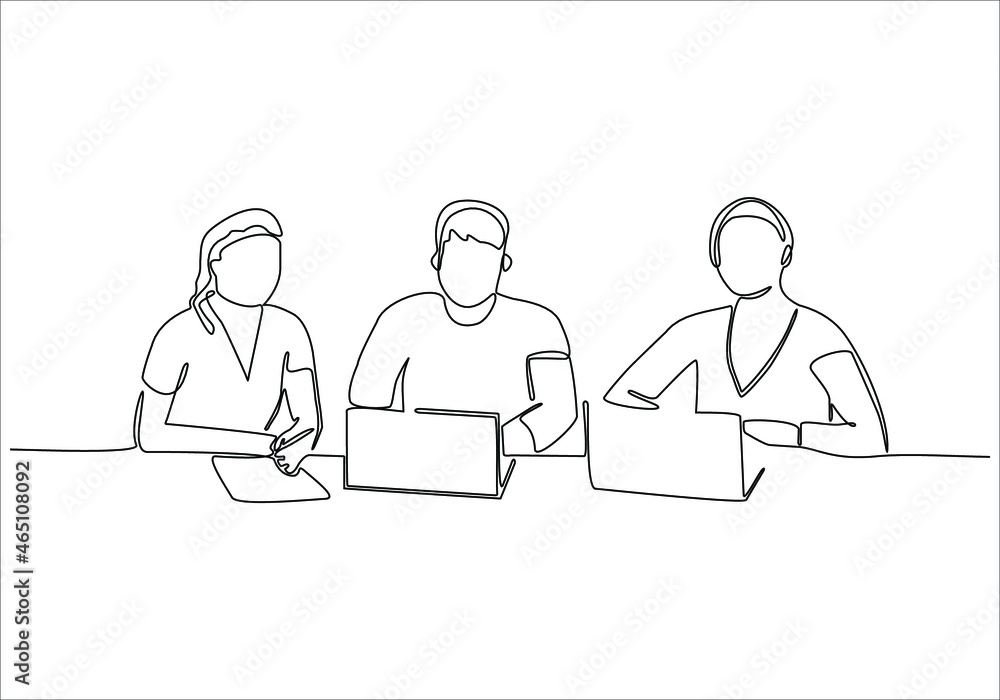 continuous line drawing of office workers at business meeting Stock ...