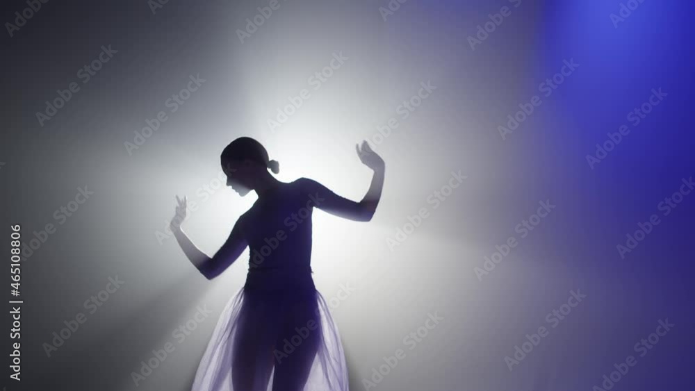 Ballerina dancing on white light background. Beautiful woman showing ...