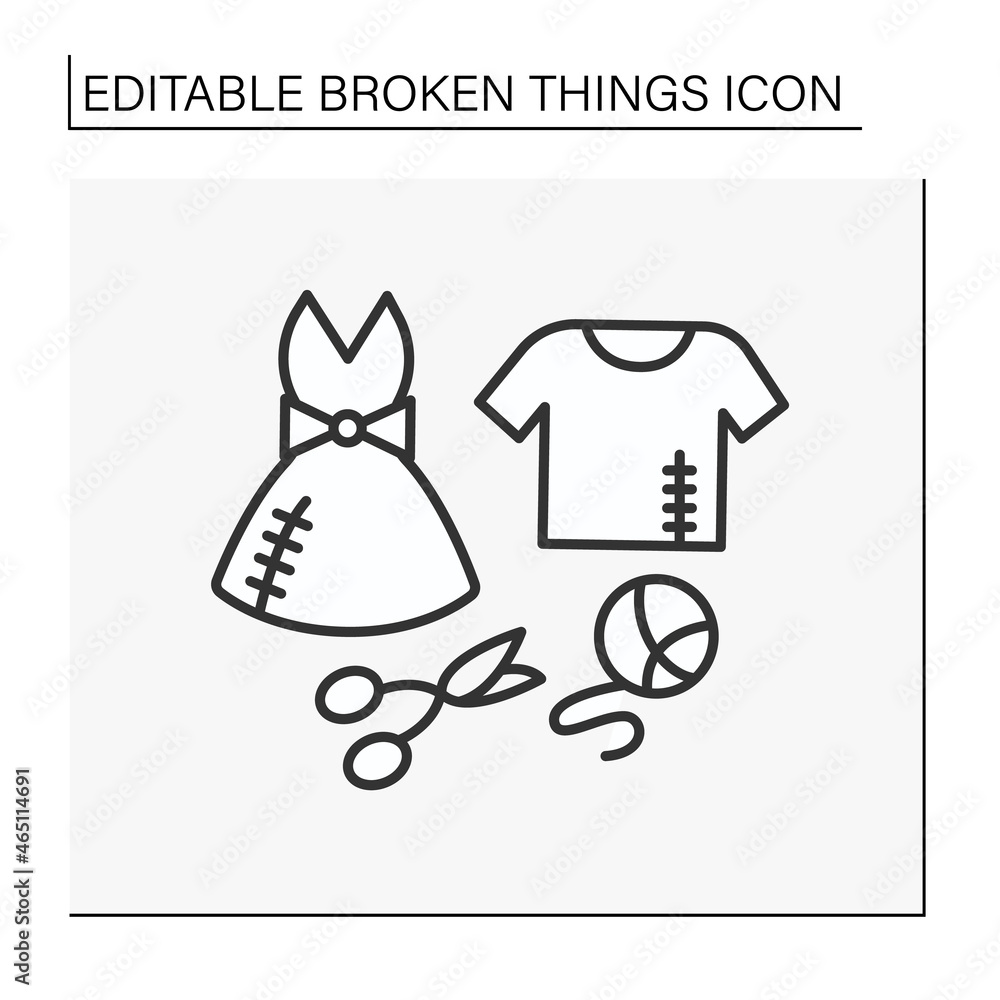 Clothing line icon. Torn clothes. Lacerated t-shirt and dress. Repair ...