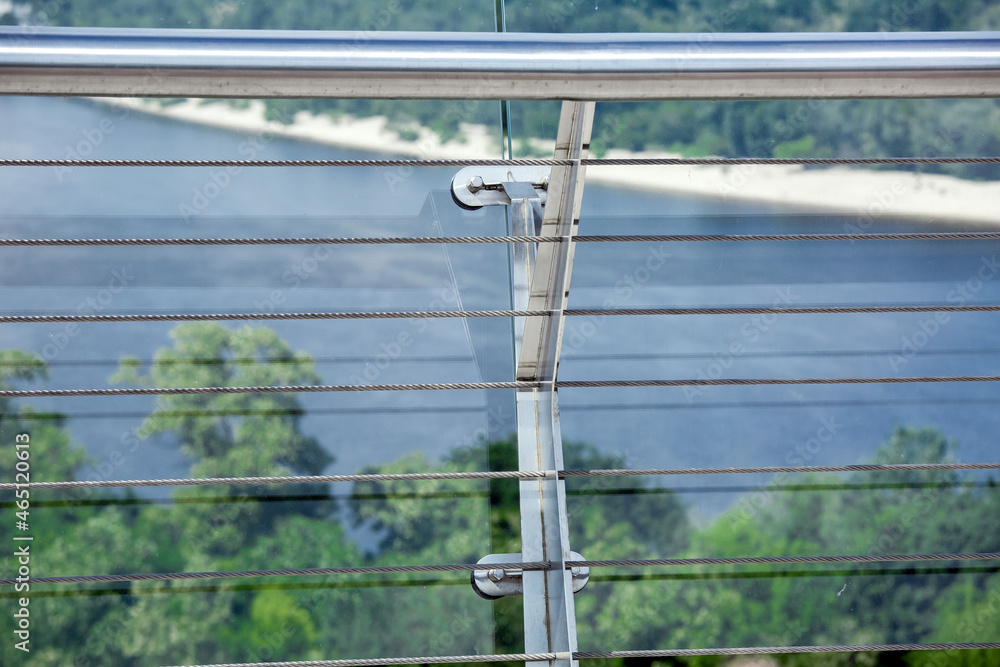 lock sling steel and screw of detail of clamps system on glass bridge ...