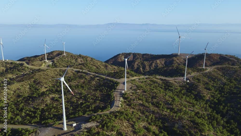 Wind turbines no rotation in windless conditions in wind power farm ...