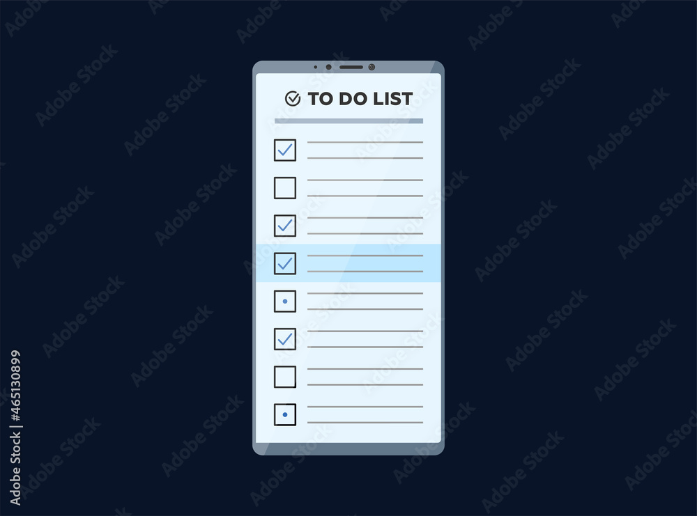Smartphone with to do check list app on display screen. Vector mobile ...