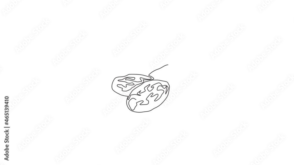 Animation of one line drawing of whole heap healthy organic fruit dates ...
