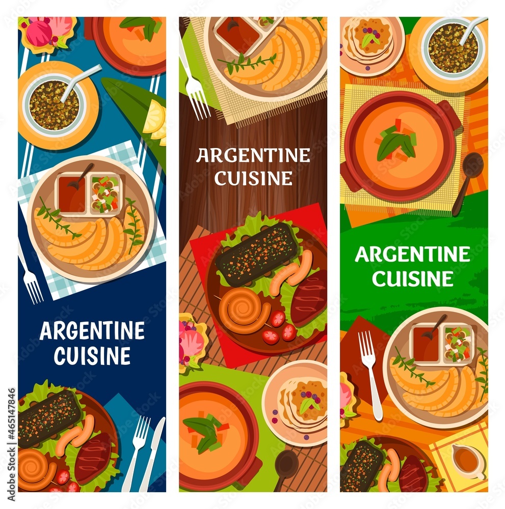 Argentine food dishes vector banners with barbecue meat, vegetables ...