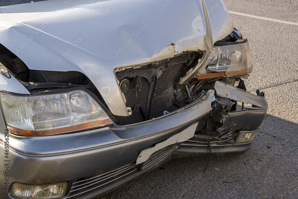 car accident on highway. traffic accident on street, damaged cars after ...