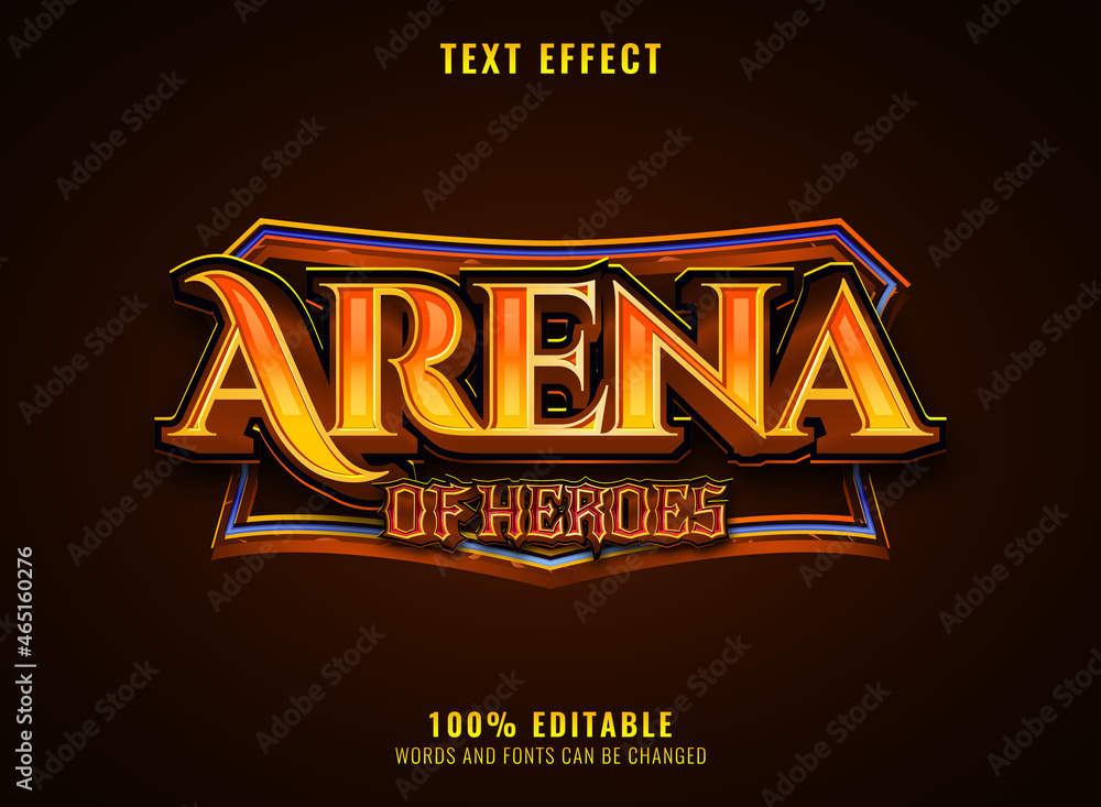 fantasy golden arena of heroes medieval rpg game logo text effect with ...