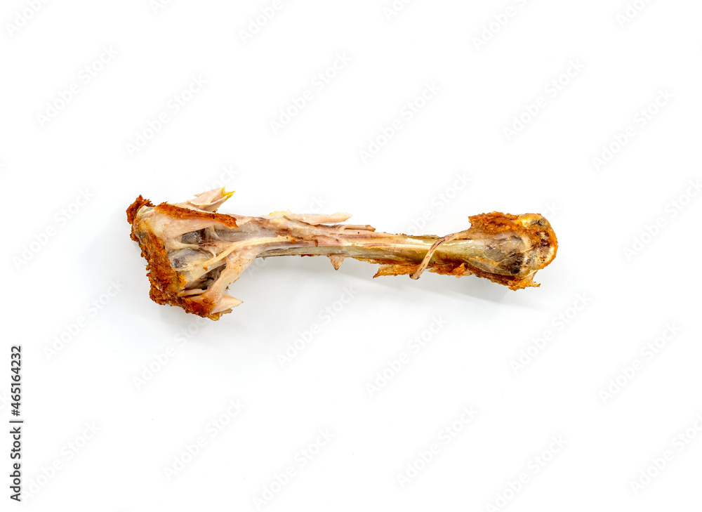Flat image one fried chicken bone on white background, isolated fried ...
