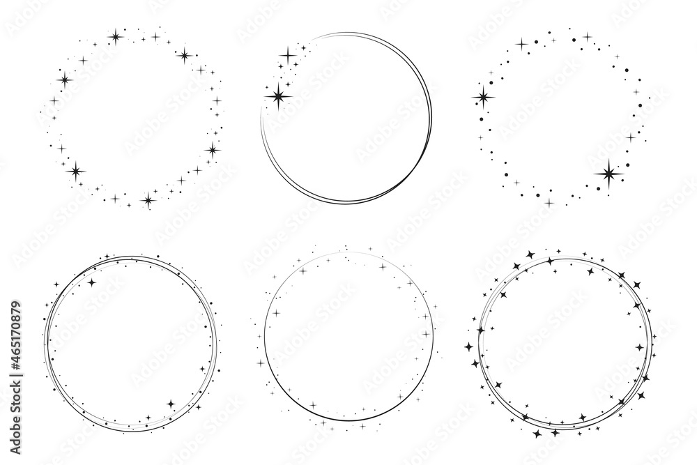 Star circle frame set. Wreath round stardust border for party, birthday ...
