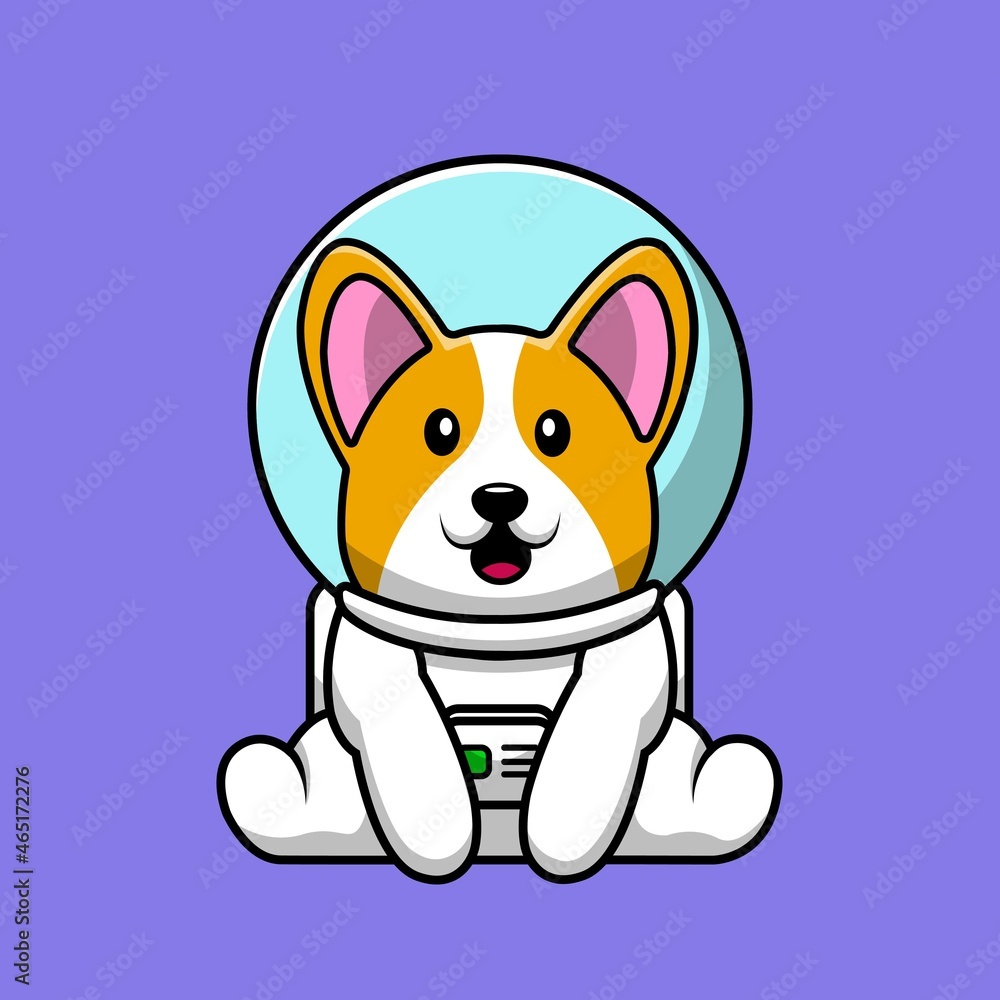 Cute Corgi Dog Astronaut Sitting Cartoon Vector Icon Illustration ...