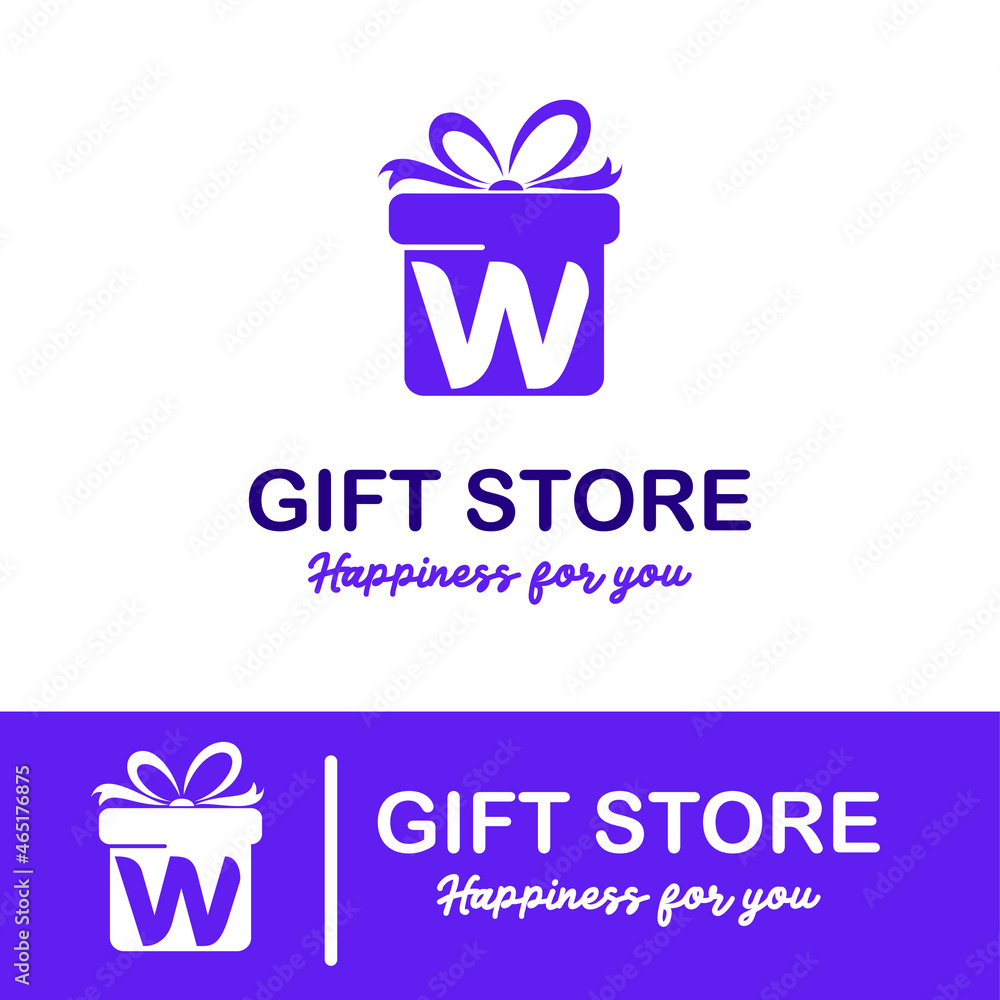 Initial w Letter on Gift Box for Simple Modern Gift Store Retail ...