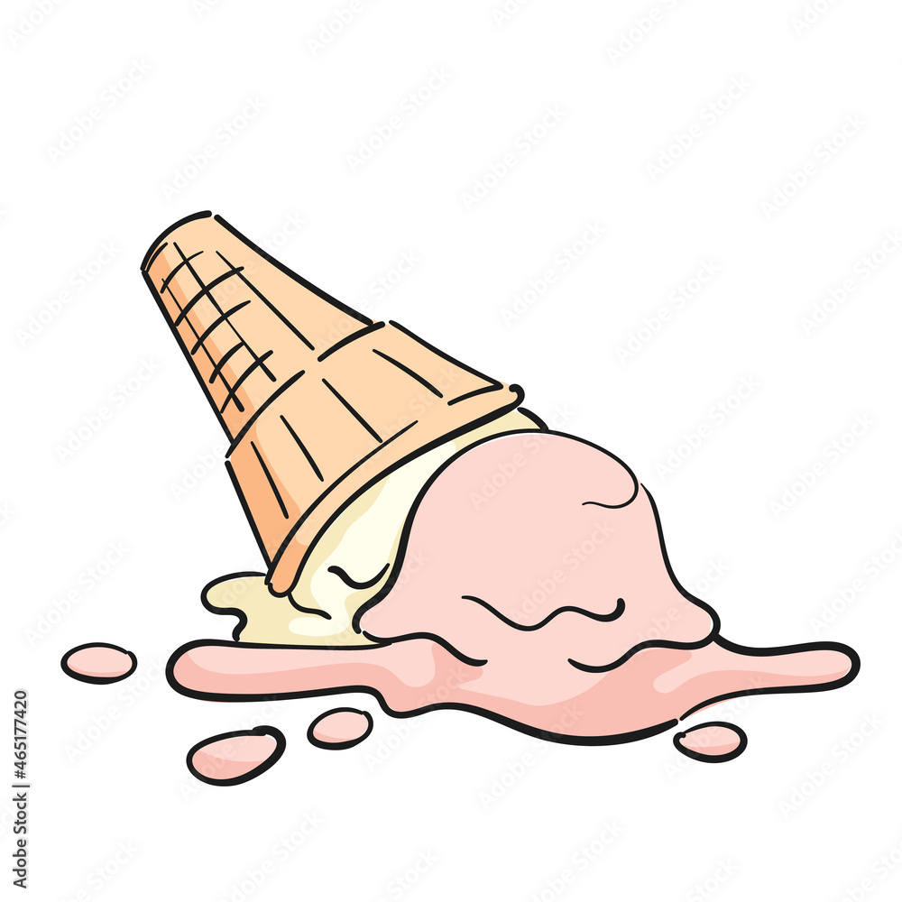 Dropped ice cream doodle two scoops in waffle cone isolated clipart on ... Dropped ice cream doodle two scoops in waffle cone isolated clipart on ...