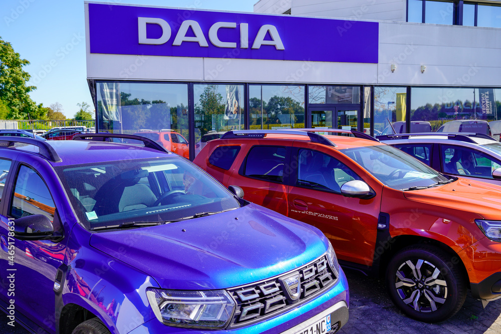 dacia sign brand and text logo of station car dealership shop of ...