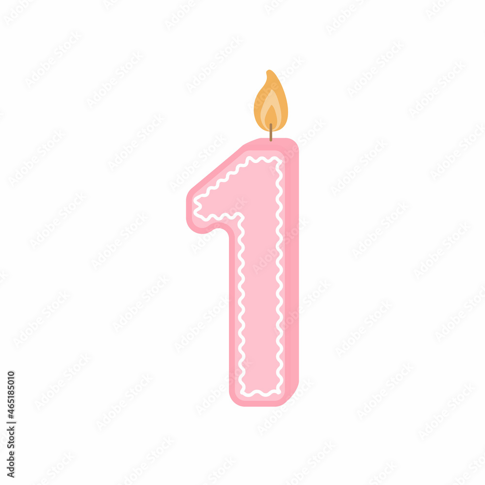 Illustration of a birthday candle number. The number one candle. A ...