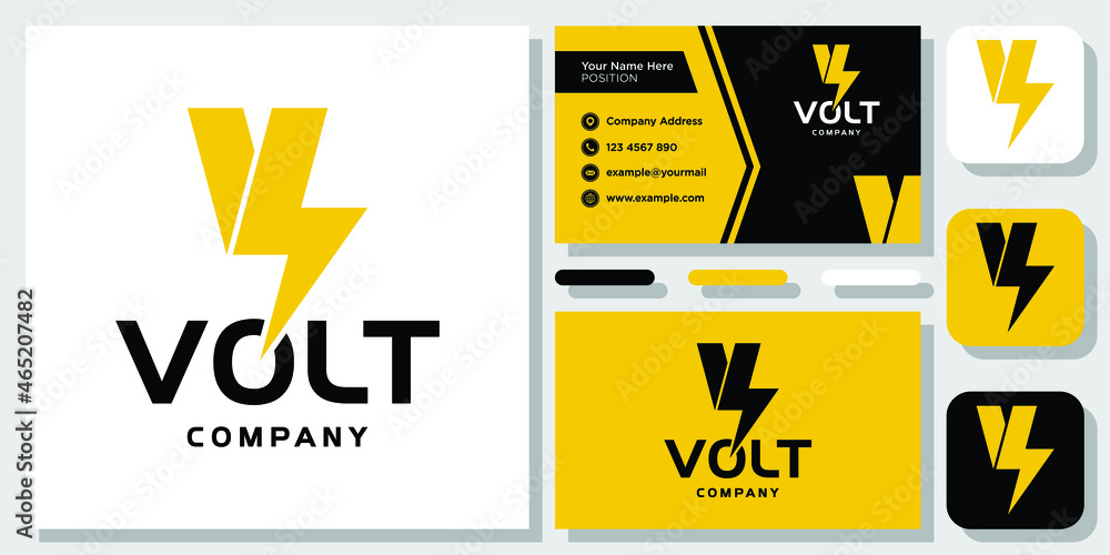 Initial Letter V Volt Power Voltage Bolt Fast Thunder logo design ...