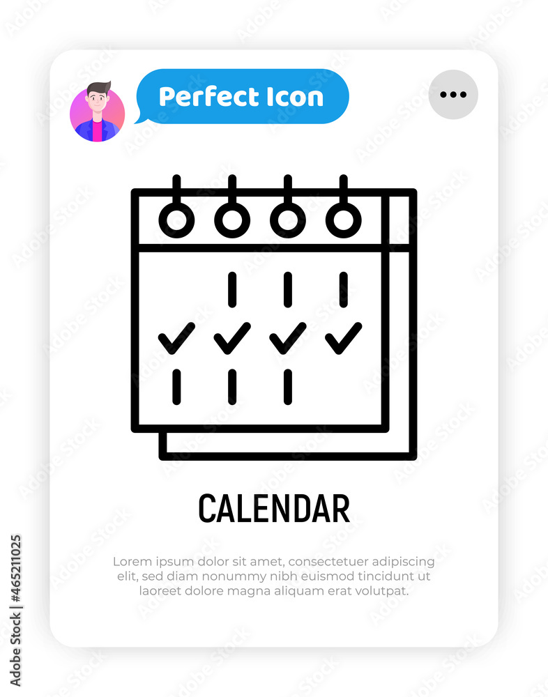 Calendar with check marks thin line icon. Weekly planning. Modern ...