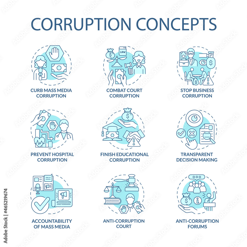 Corruption concept icons set. Corrupted government idea thin line color ...