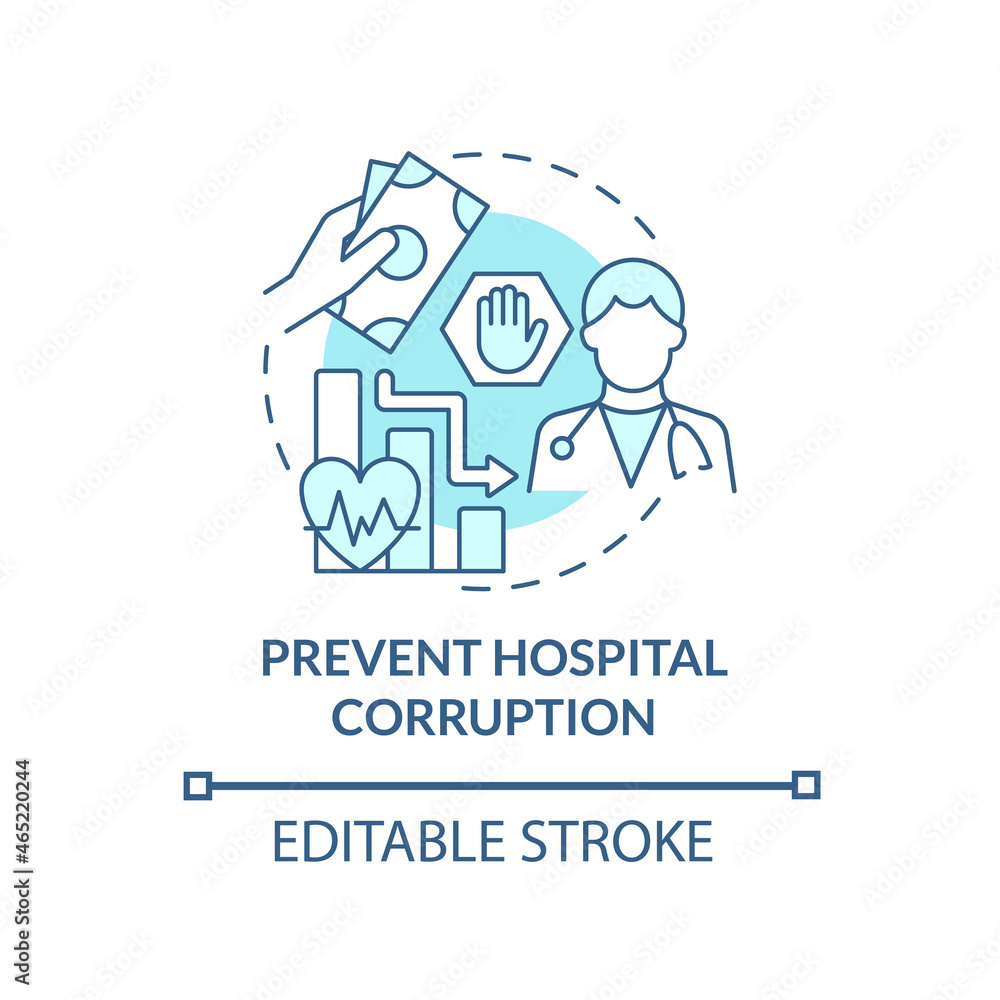 Prevent hospital corruption blue concept icon. Informal pay in ...