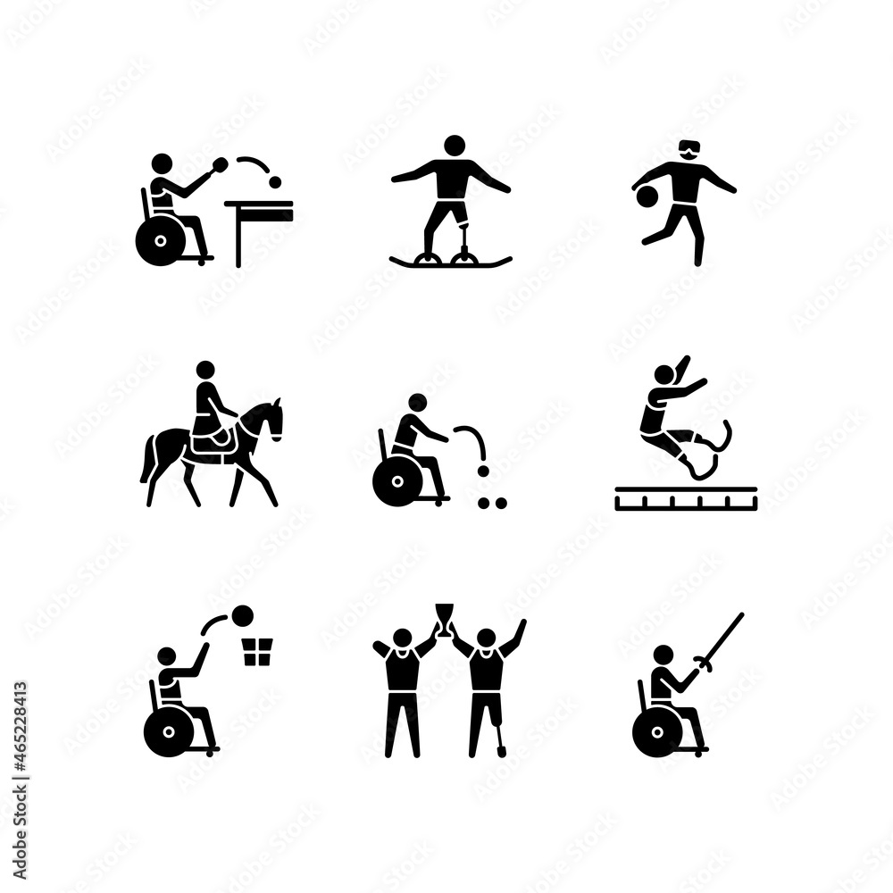 Sport championship black glyph icons set on white space. Varied ...