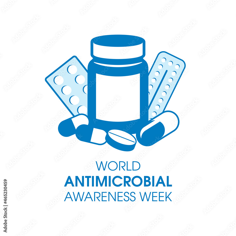 World Antimicrobial Awareness Week vector. Medicine bottle, pills and ...