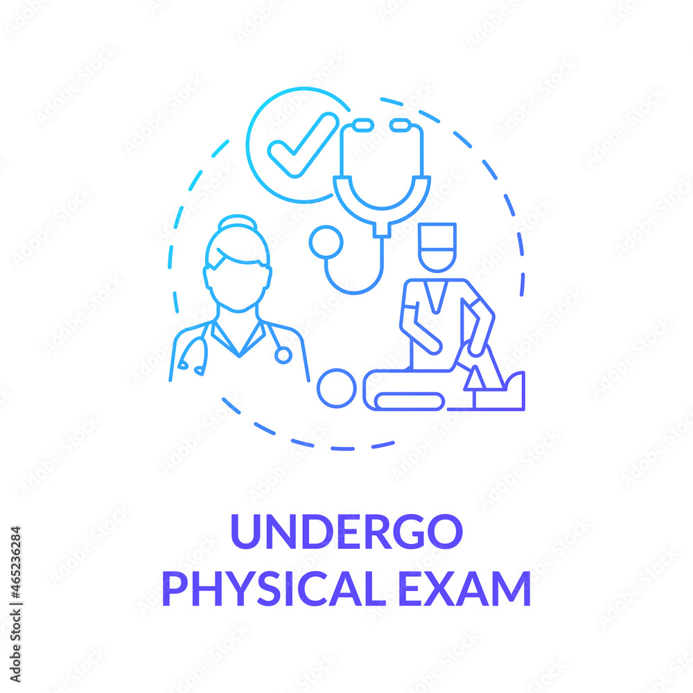 Undergo physical exam graident blue concept icon. Health care treatment ...