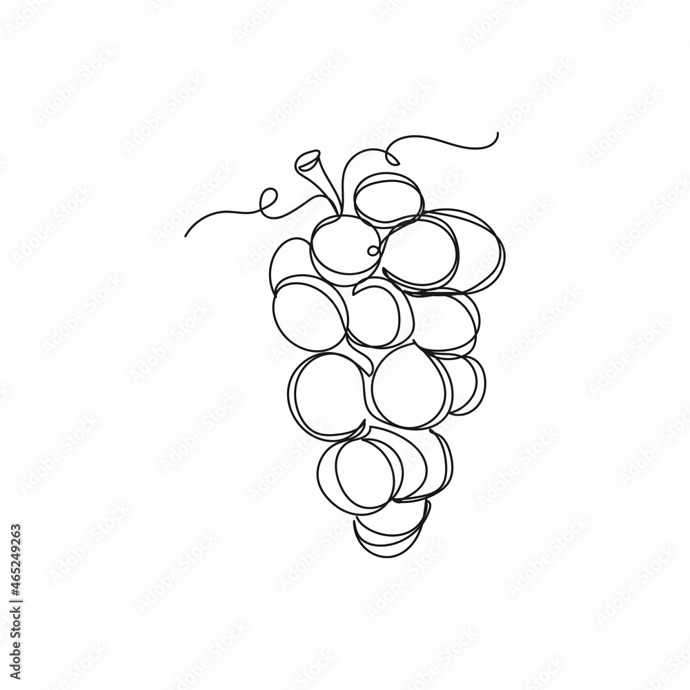 Vector continuous one single line drawing icon of grape in silhouette ...