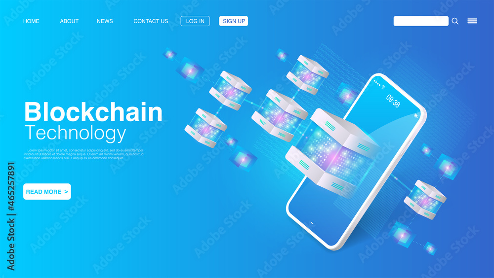 Blockchain Technology Concept. Background Landing Page Template. Vector ...