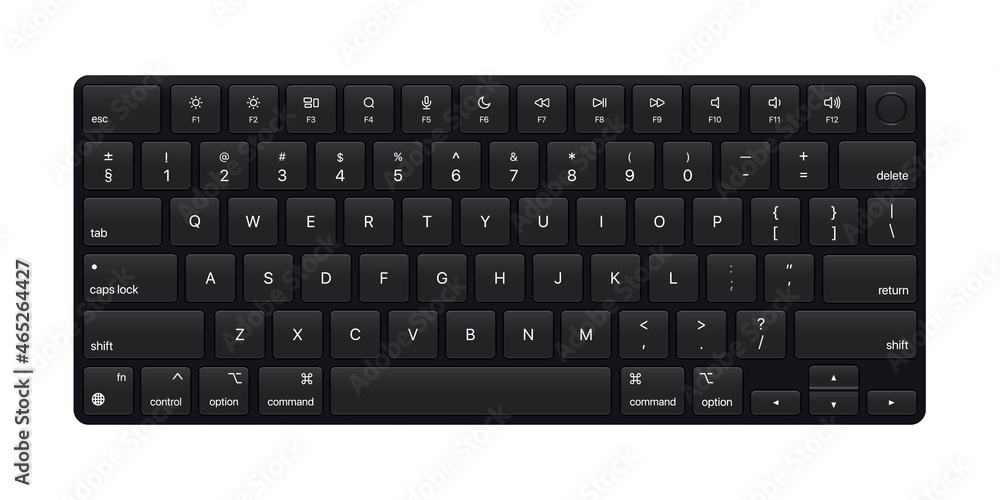 Modern grey keyboard. Minimalistic keyboard with black buttons ...