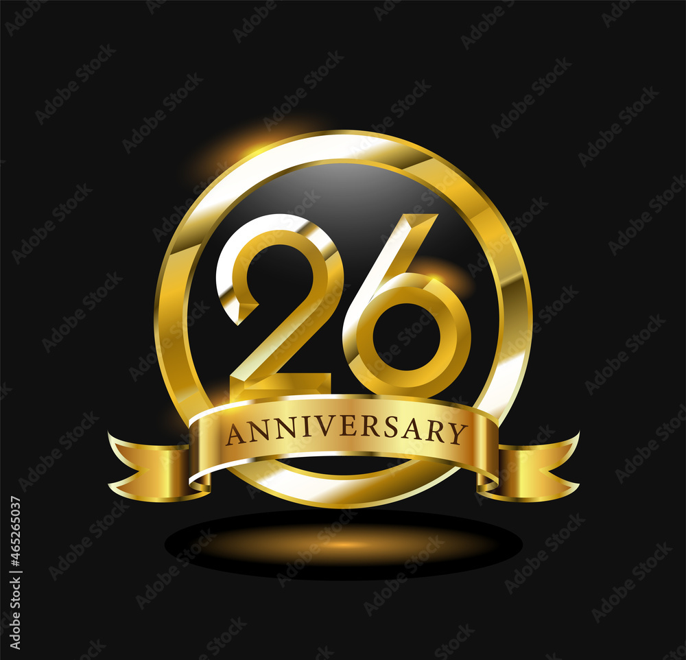 26 Year Anniversary Celebration Logo Design With Golden Circle Vector