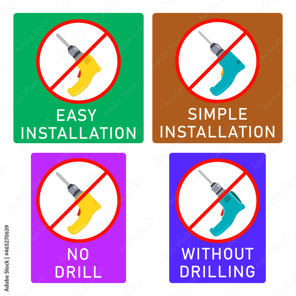 No drill, without drilling, easy installation, simple installation icon ...