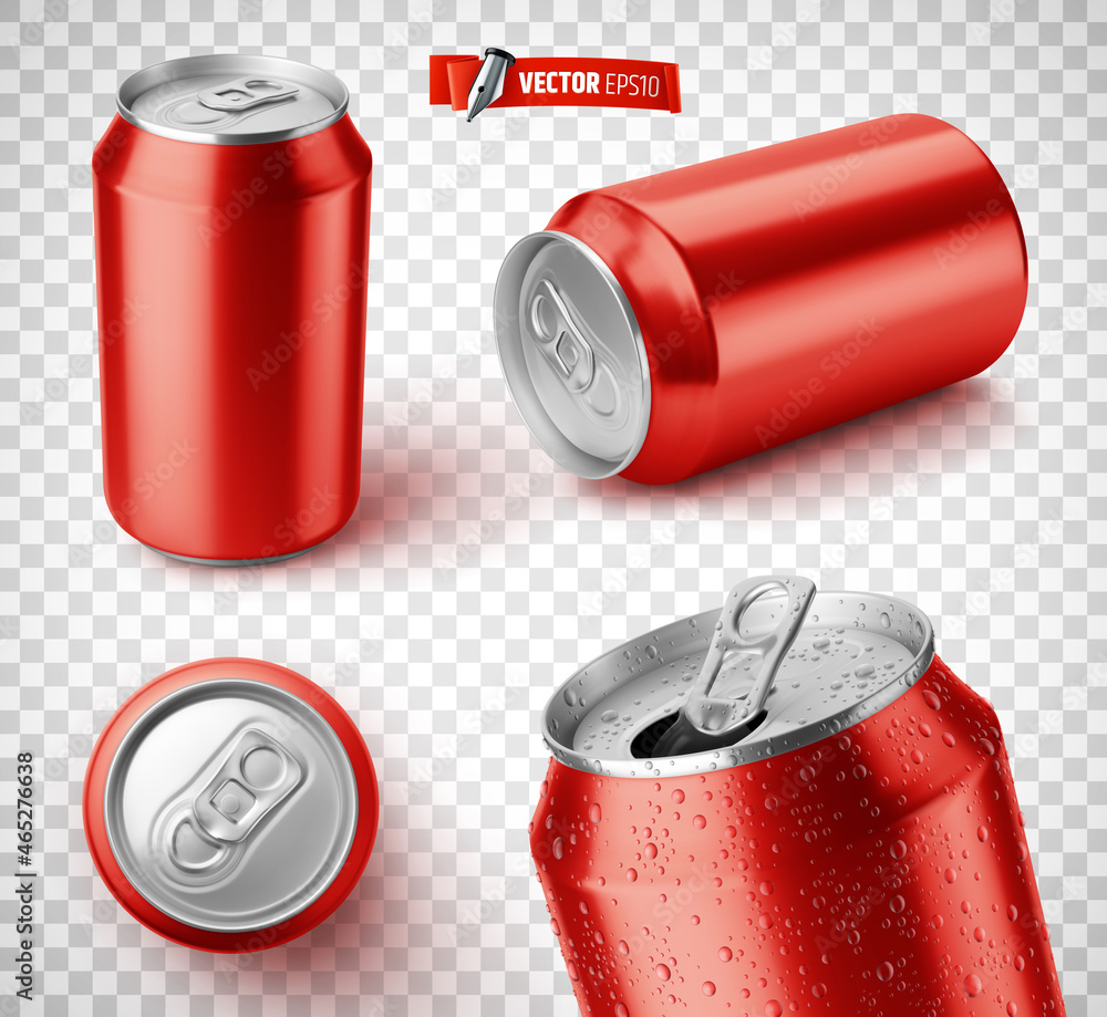 Vector realistic illustration of red soda cans on a transparent ...
