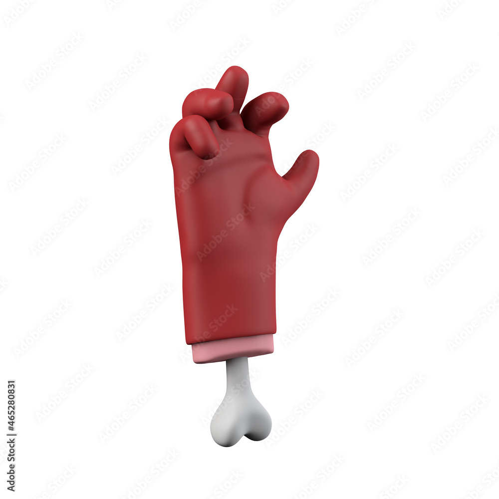 Cartoon red devil halloween grabing chopped off hand with bone. 3D ...