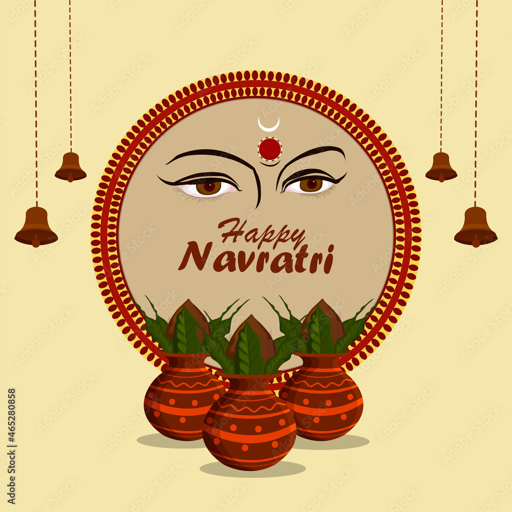 Shubh navratri celebration greeting card and background with golden ...