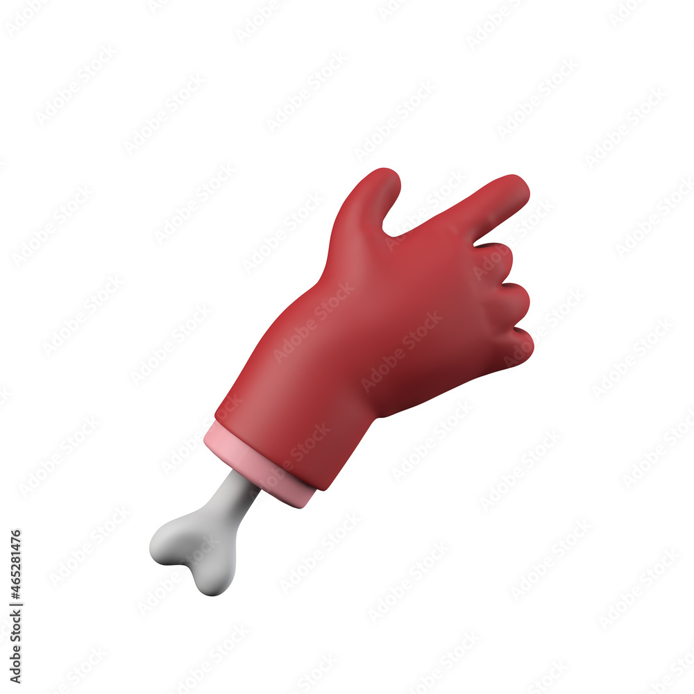 Cartoon red devil halloween pointing chopped off hand with bone. 3D ...