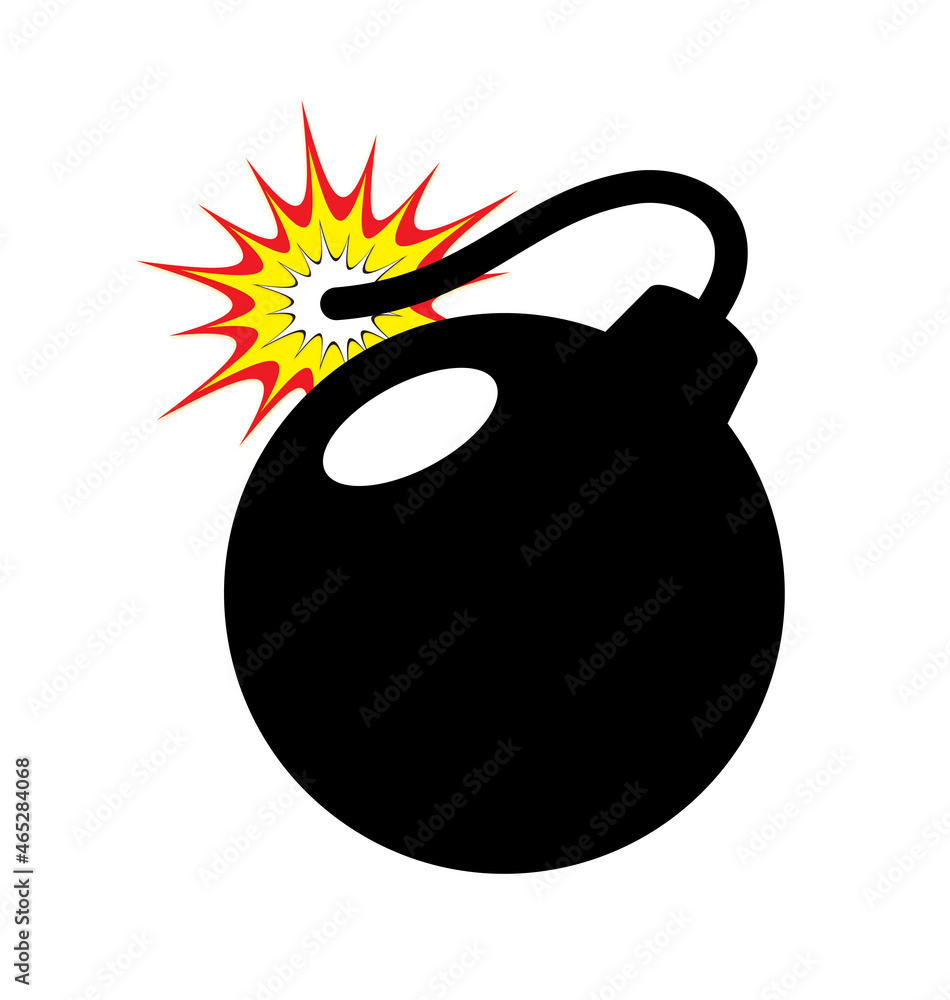 cartoon round black bomb explosive with lit fuze Stock Vector | Adobe Stock