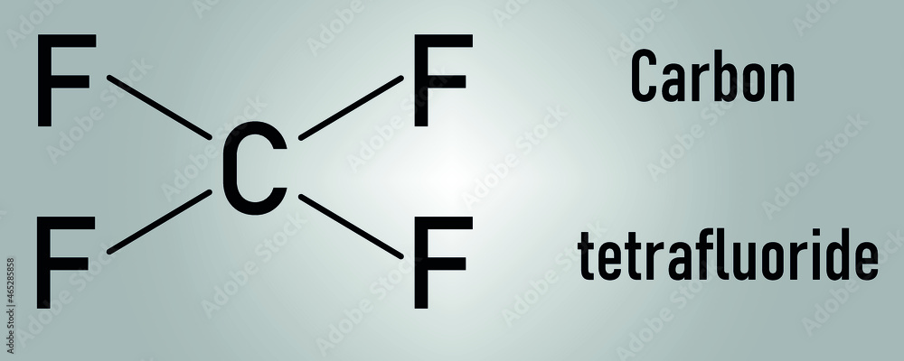 Tetrafluoromethane (carbon tetrafluoride, CF4) greenhouse gas molecule ...