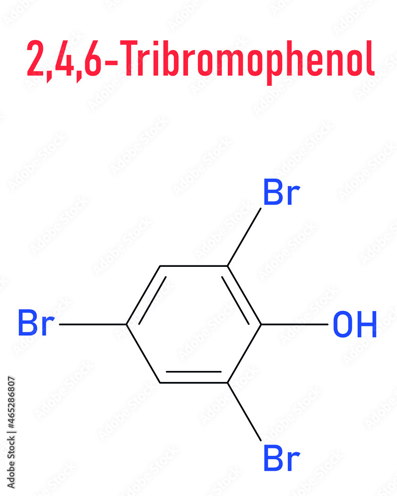 Vetor de Tribromophenol (TBP, 2,4,6-Tribromophenol) molecule. Used as ...