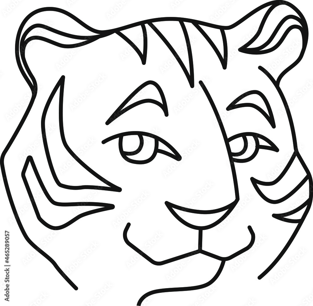Vector linear tiger's face. Line art element for design new year ...