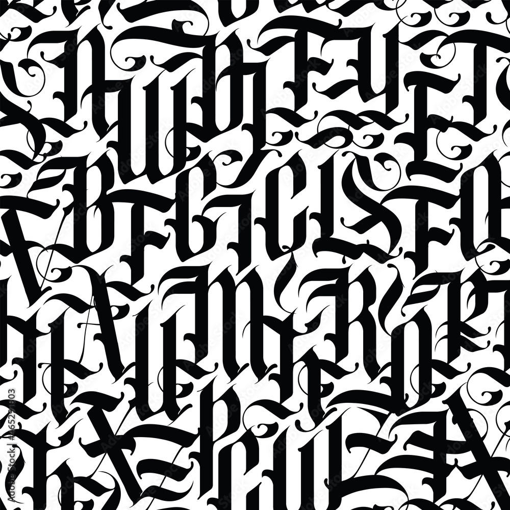 Black and white seamless pattern of capital Gothic letters. Repeating ...