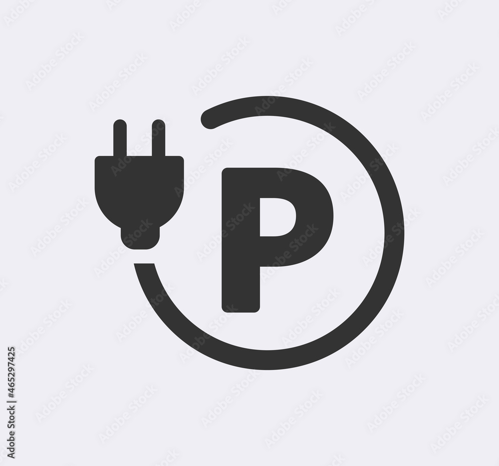 Electric car icon set. Electrical automobile cable contour and plug ...