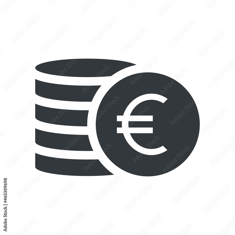Coin stack icon. Money euro black symbol. Business European payment ...