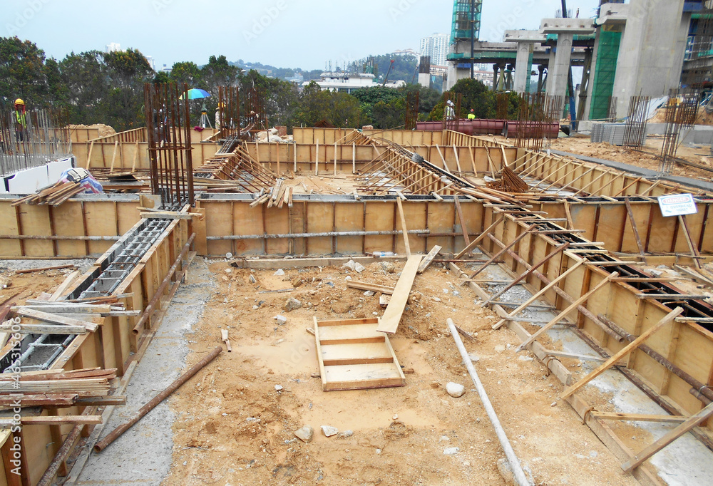 KUALA LUMPUR, MALAYSIA -MARCH 29, 2021: Building ground beam under ...