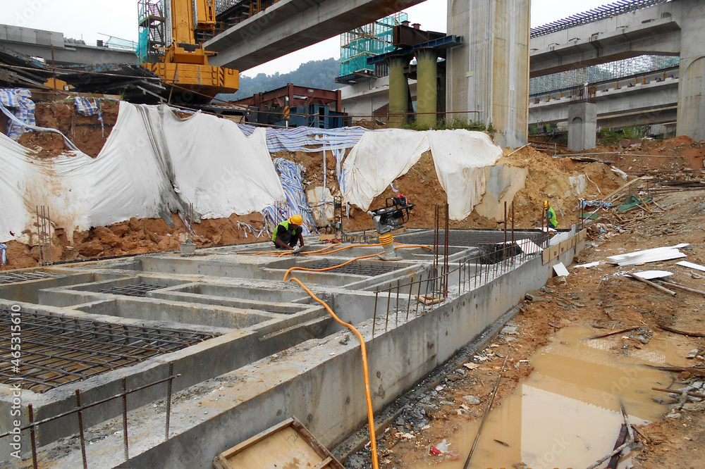 KUALA LUMPUR, MALAYSIA -MARCH 29, 2021: Building ground beam under ...
