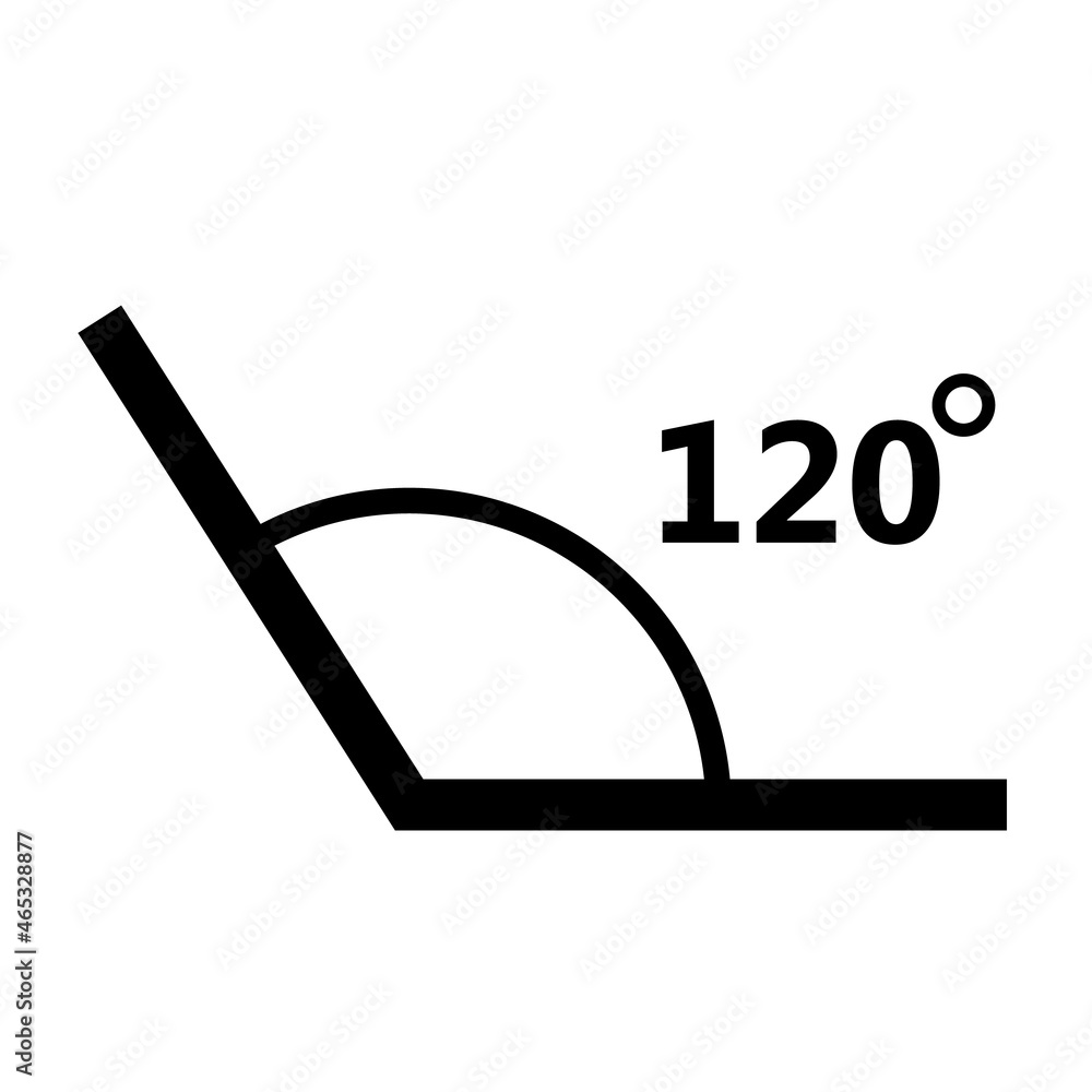 120 degree angle icon on white background. angle measurement sign ...