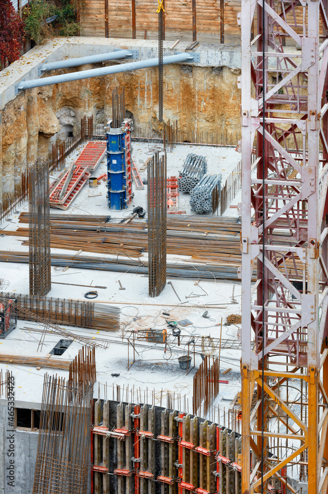 Construction of the foundation of a modern building with formwork and ...