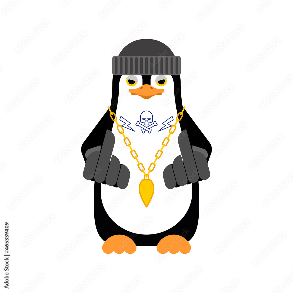 Penguin Gangsta mafia isolated. Angry seabird bully member of gang of ...