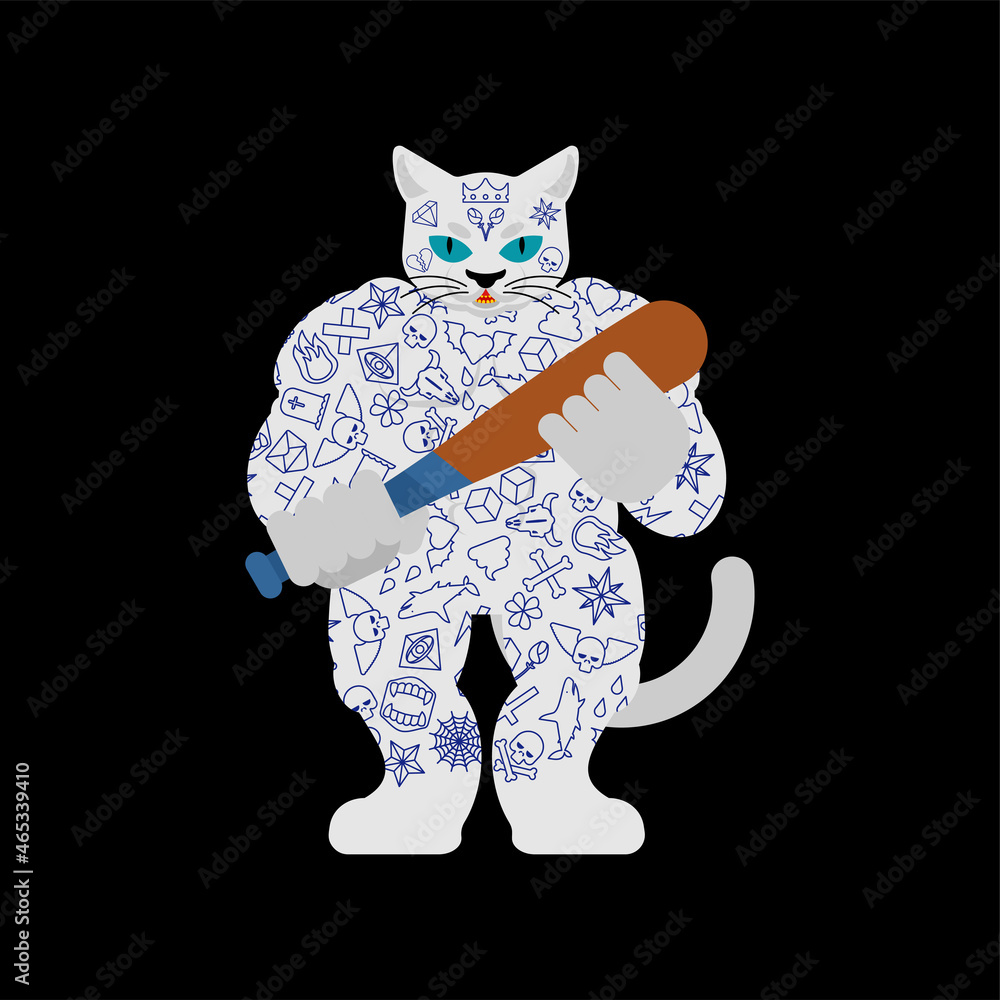 Cat Gangsta isolated. Angry pet bully member of gang of street ...