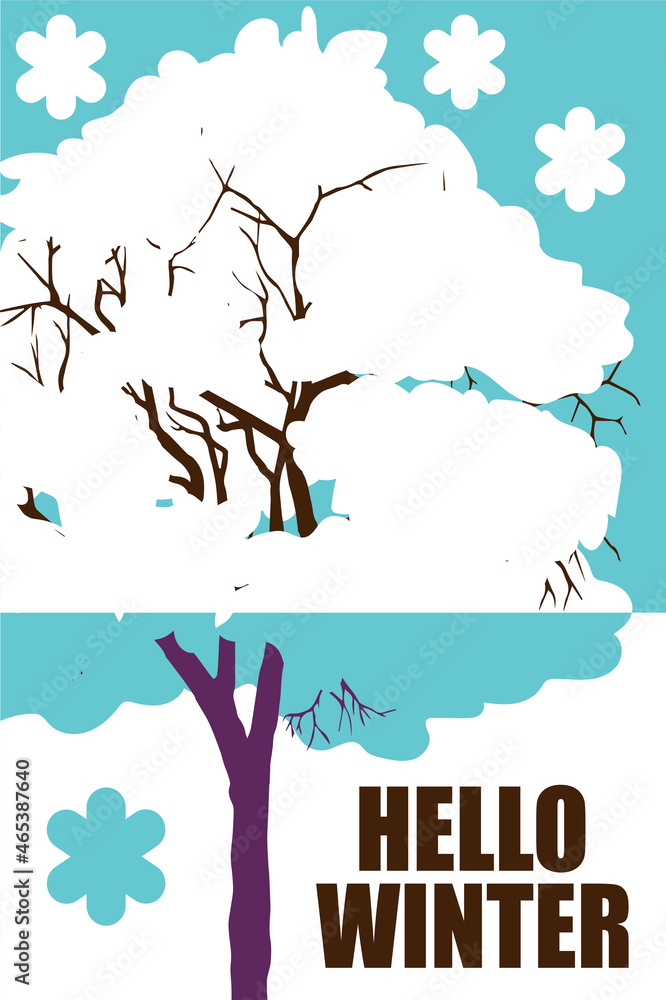 Snowy tree. Winter time print template, background pattern on the theme ...