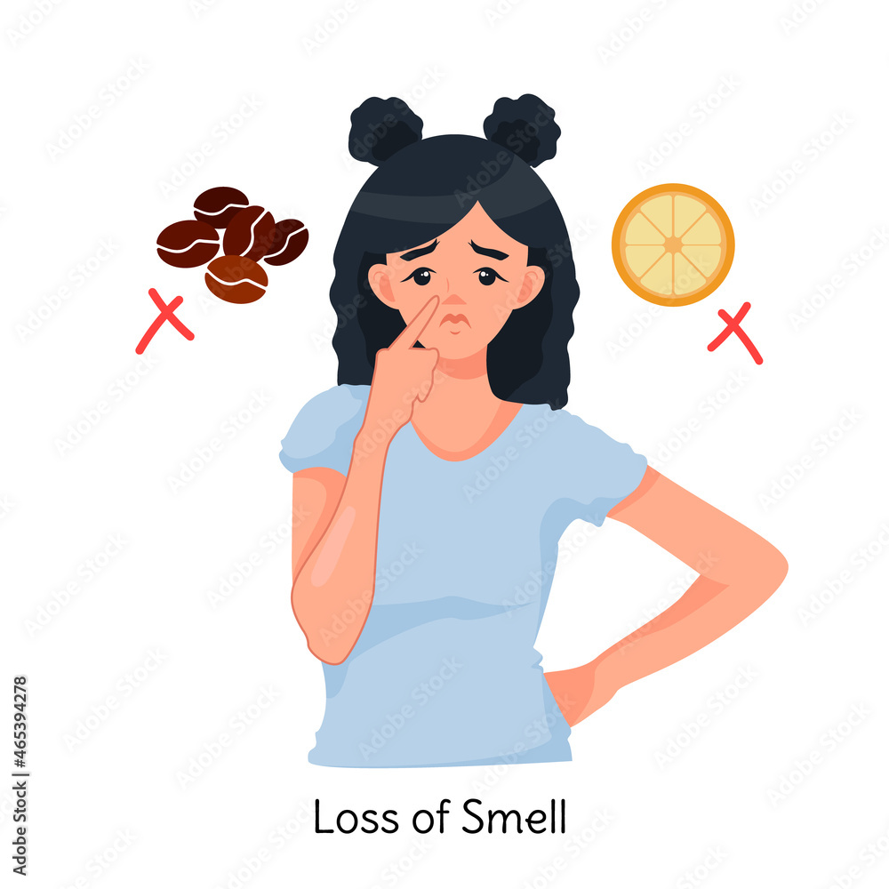 Loss of sense of smell. A woman does not feel smells and tastes ...