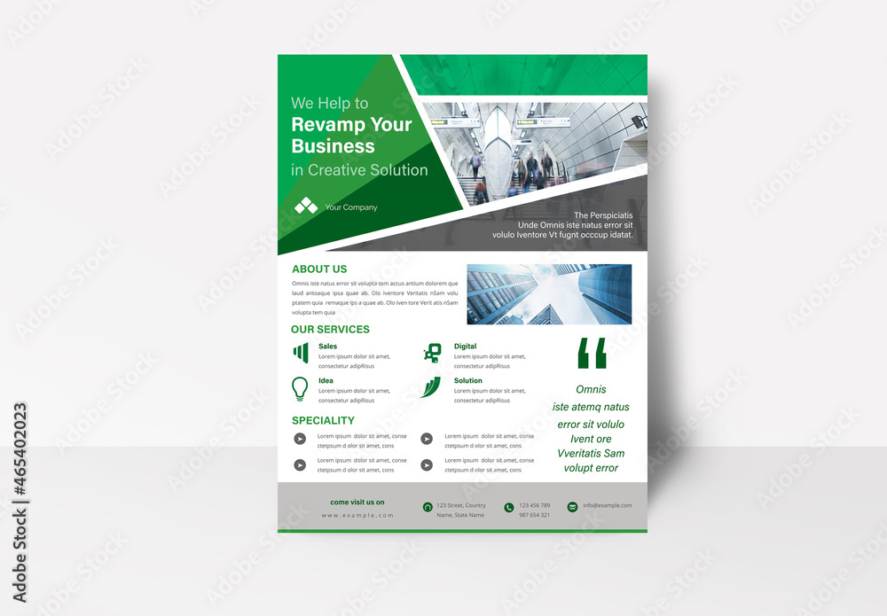 Business Flyer with Geometric Elements in Green Accents Stock Template ...